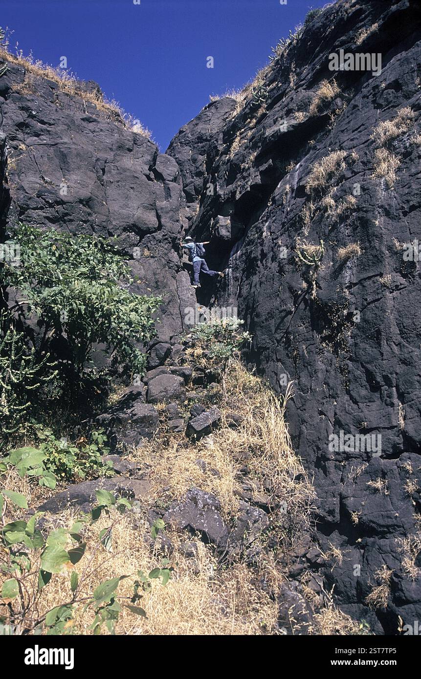 Trekker climbing fort, Fort Tandulwadi, Saphale, Thane, Maharashtra ...