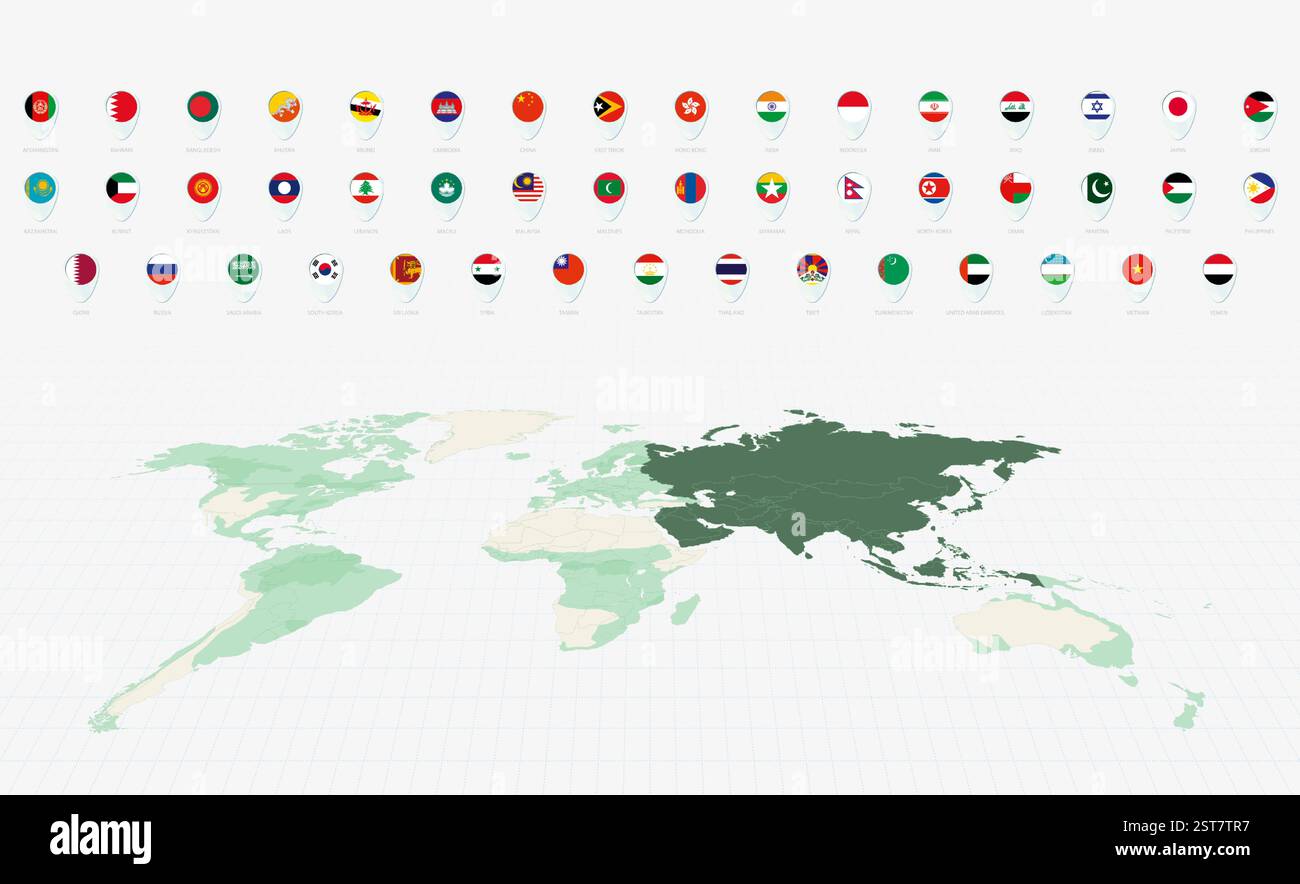 Asian Flags Collection, Blue pin icon design. Minimalist Asian Flags ...