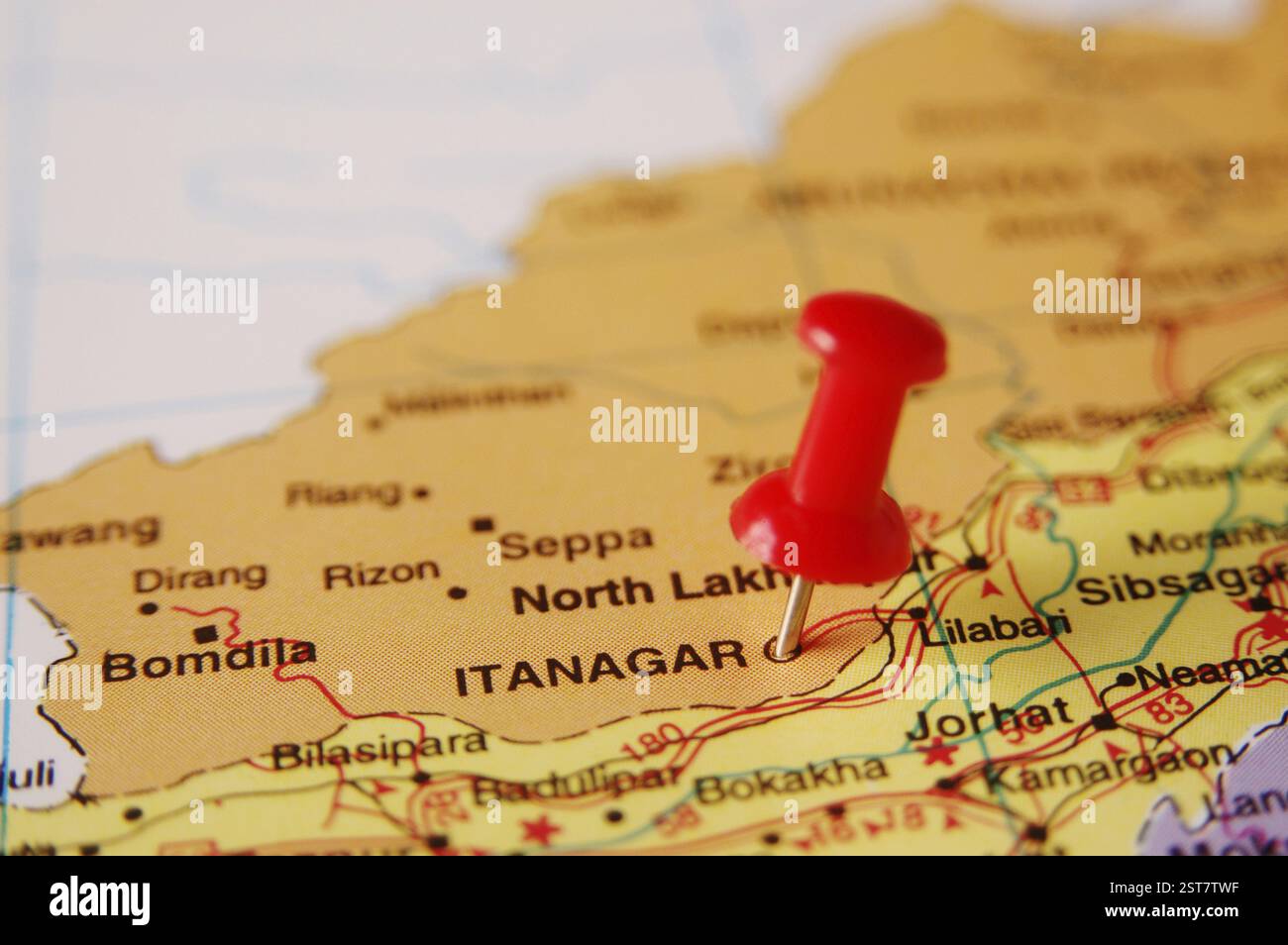 Map of India Spotted Itanagar Capital of Arunachal Pradesh by Red ...