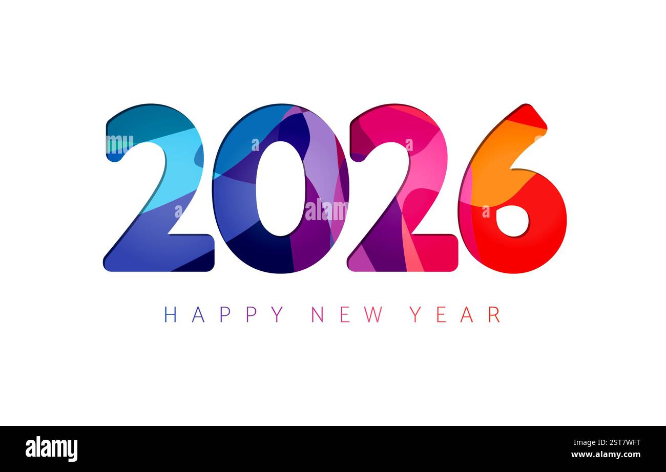 Happy New Year 2026 greeting card concept in minimalist style. Colorful ...