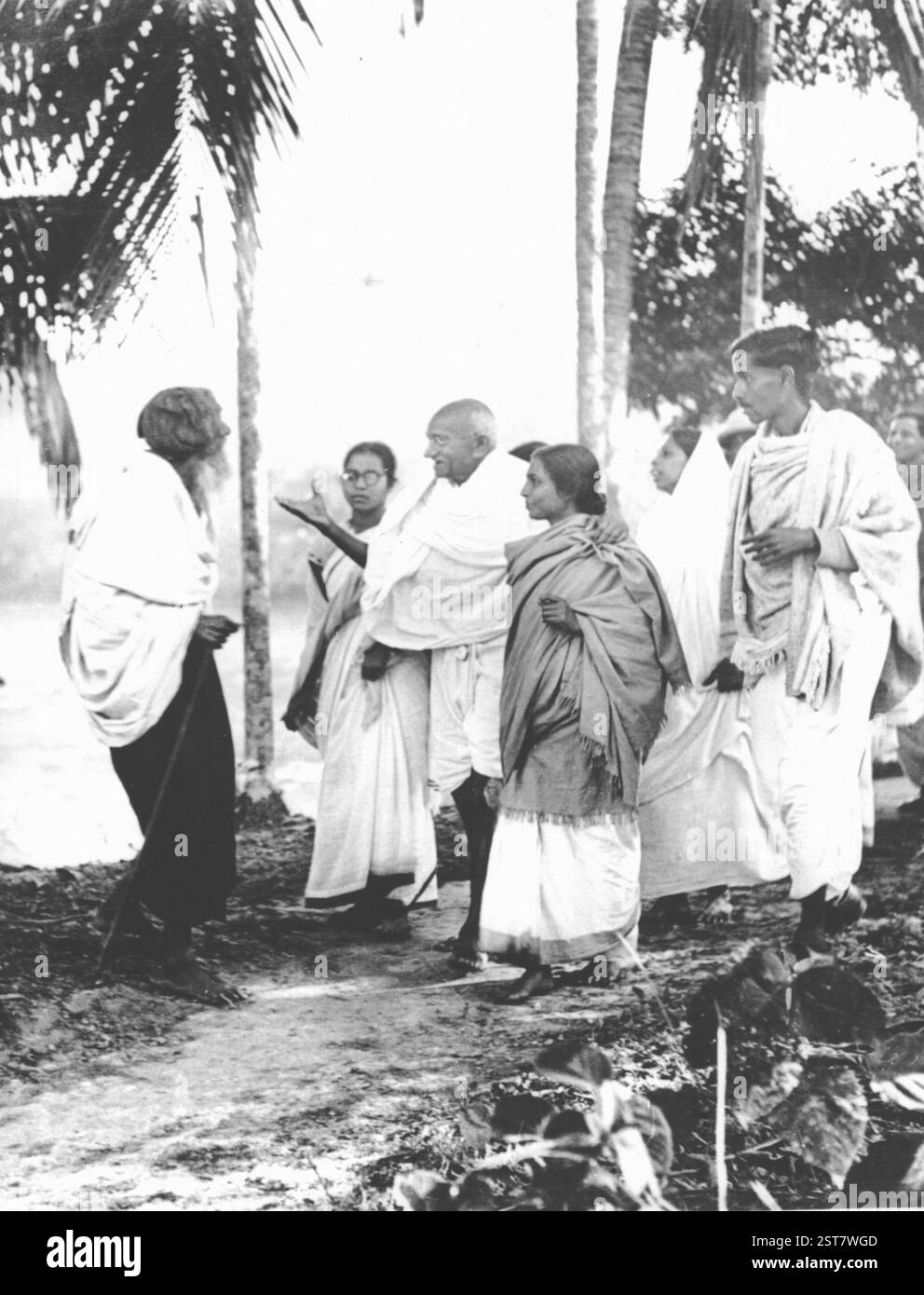 Mahatma Gandhi during his peace march through Bihar, India with co ...