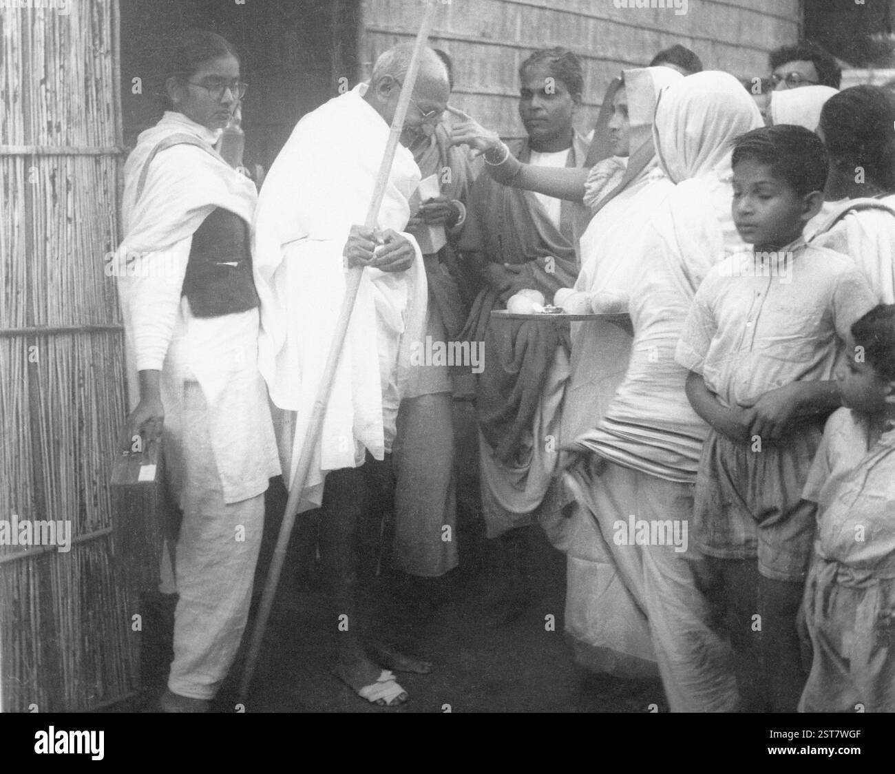 Mahatma Gandhi during his peace march in Noakhali West Bengal, India ...