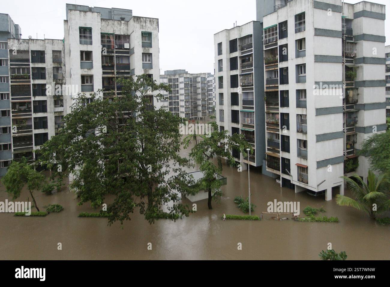 Showing Flooded water around the buildings, Monsoon, world record rain ...
