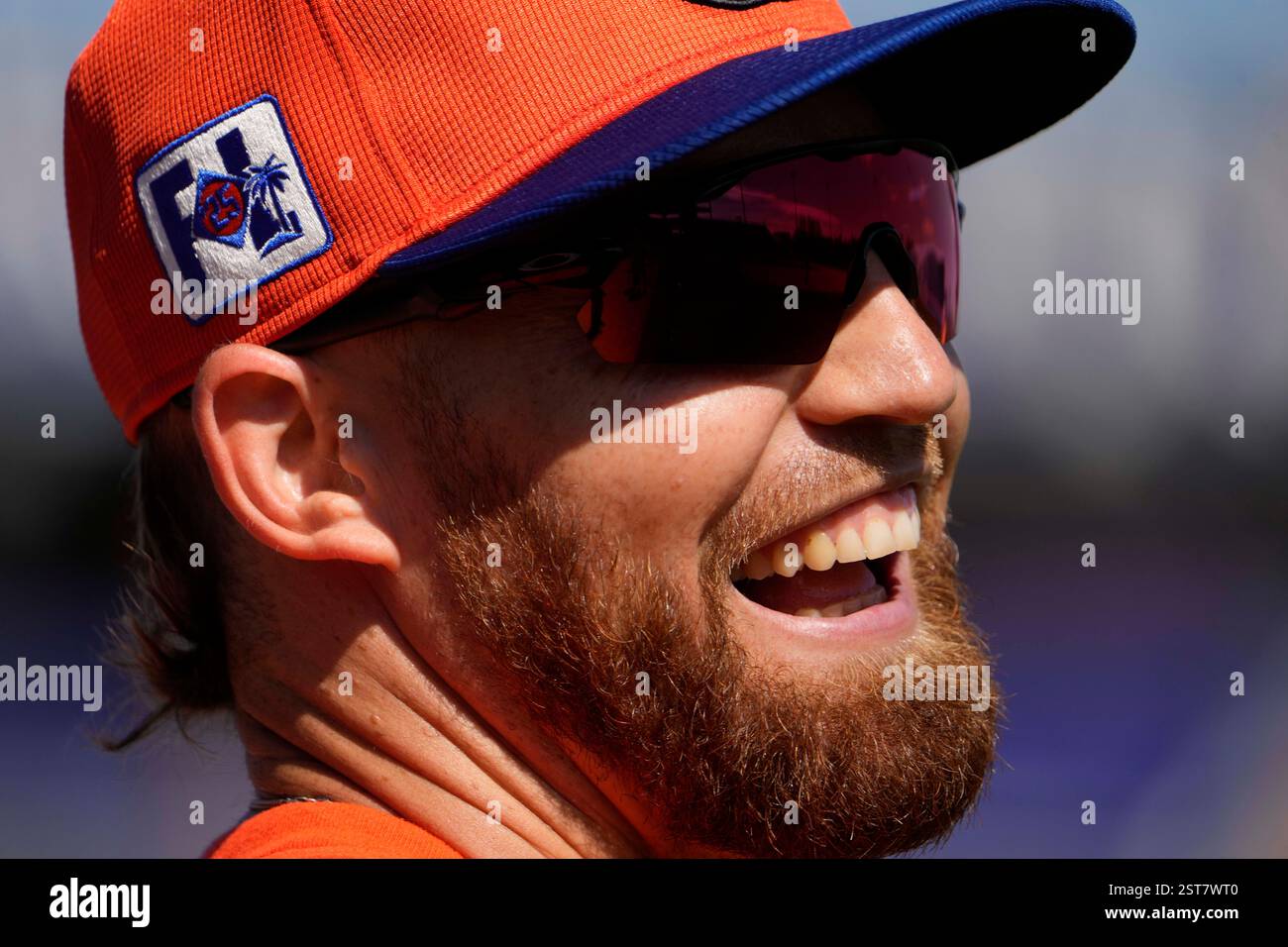 New York Mets outfielder Brandon Nimmo laughs during a spring training ...
