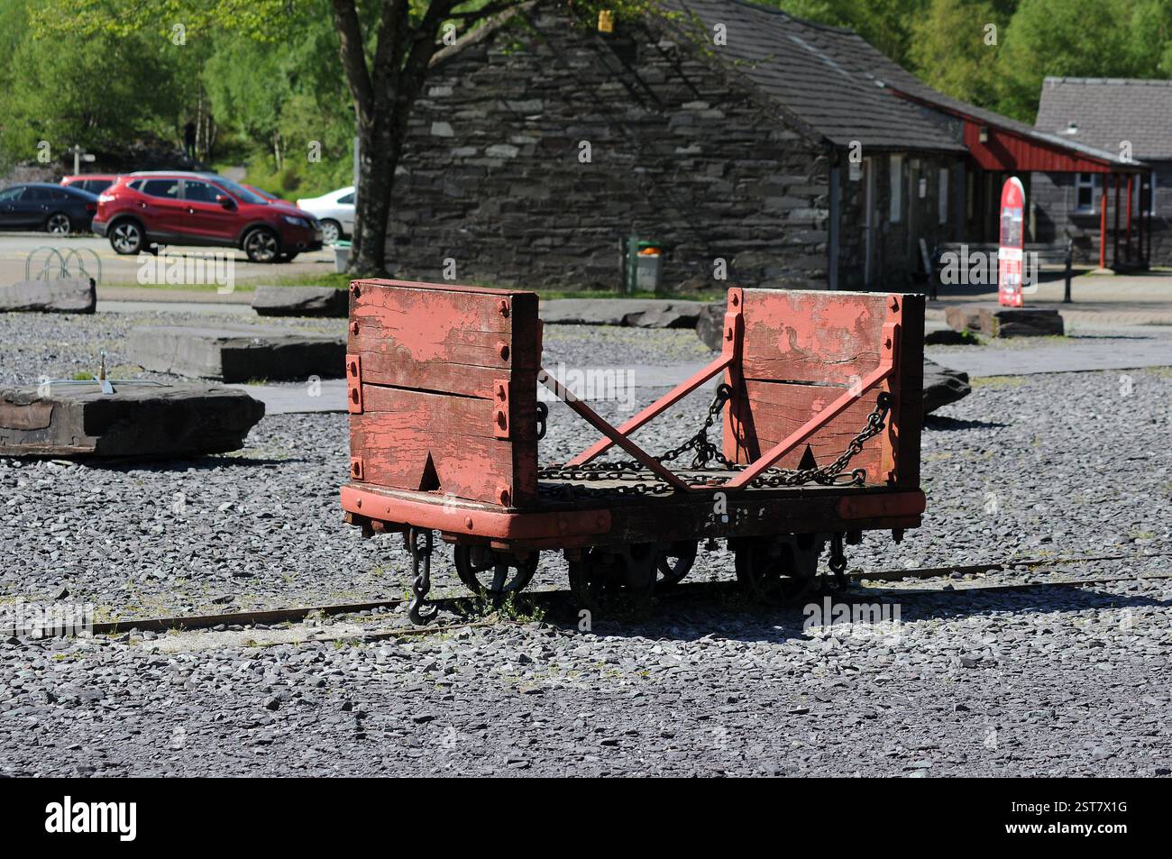 Quarry wagons on display at Gilfach Ddu Stock Photo - Alamy
