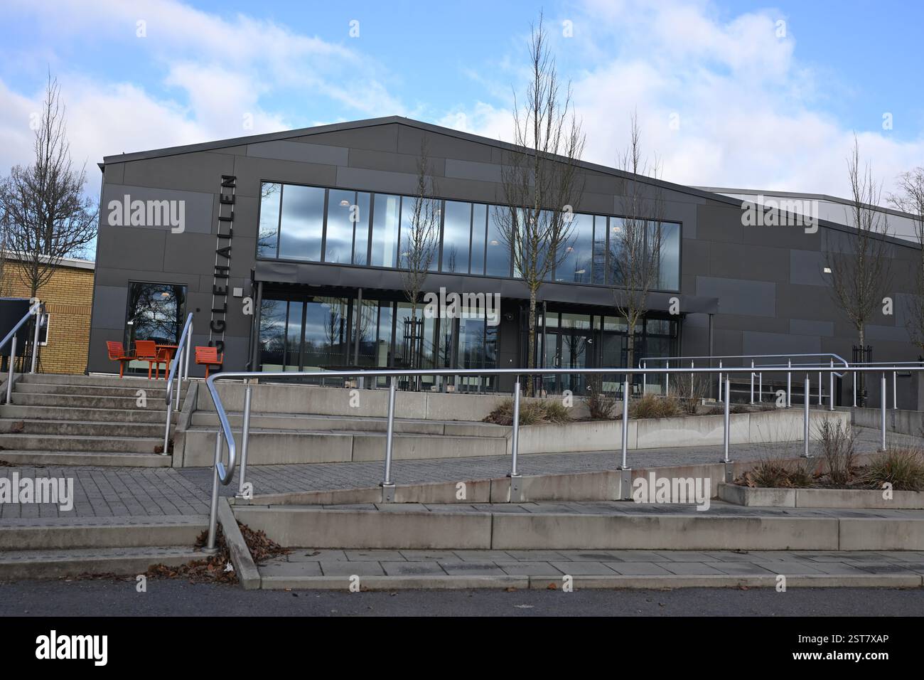 Perstorp, Skåne, Sweden. February 11 2025. Ugglebadet exterior Stock ...