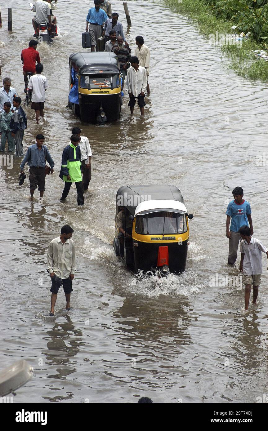 Flooding of monsoon rain water near Kurla Terminus, Mumbai Bombay, Maharashtra, India, Asia ...