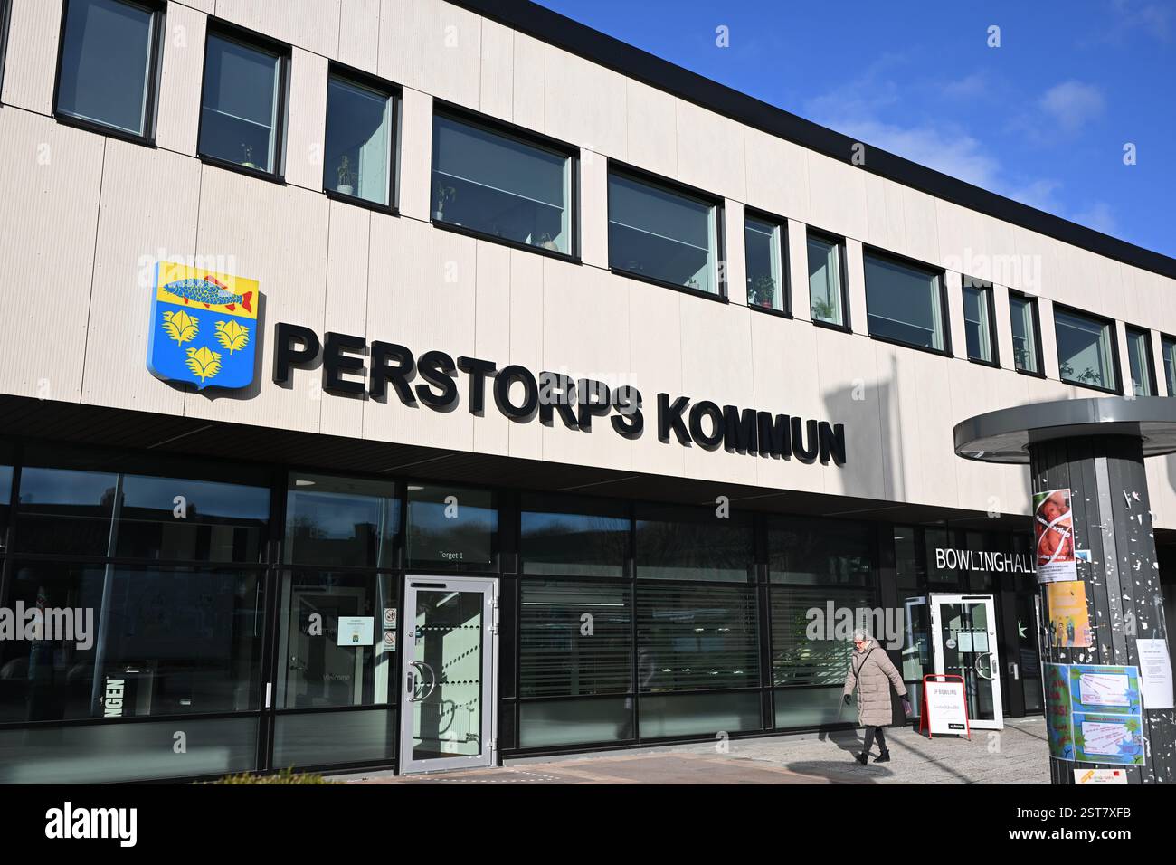 Perstorp, Skåne, Sweden. February 11 2025. Perstorp municipal building ...