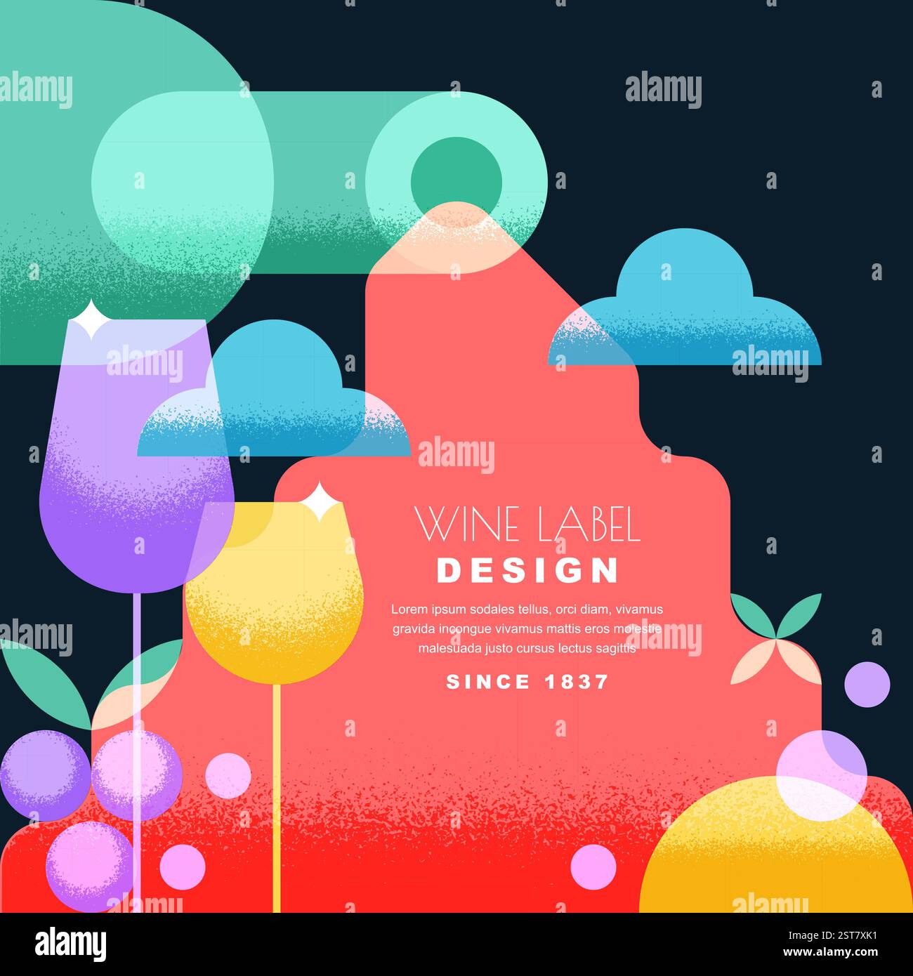 Red wine poured from bottle, two glasses and grapes. Vector ...