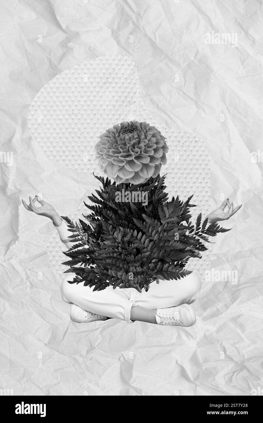 Creative weird magazine collage of strange goddess person with peony ...
