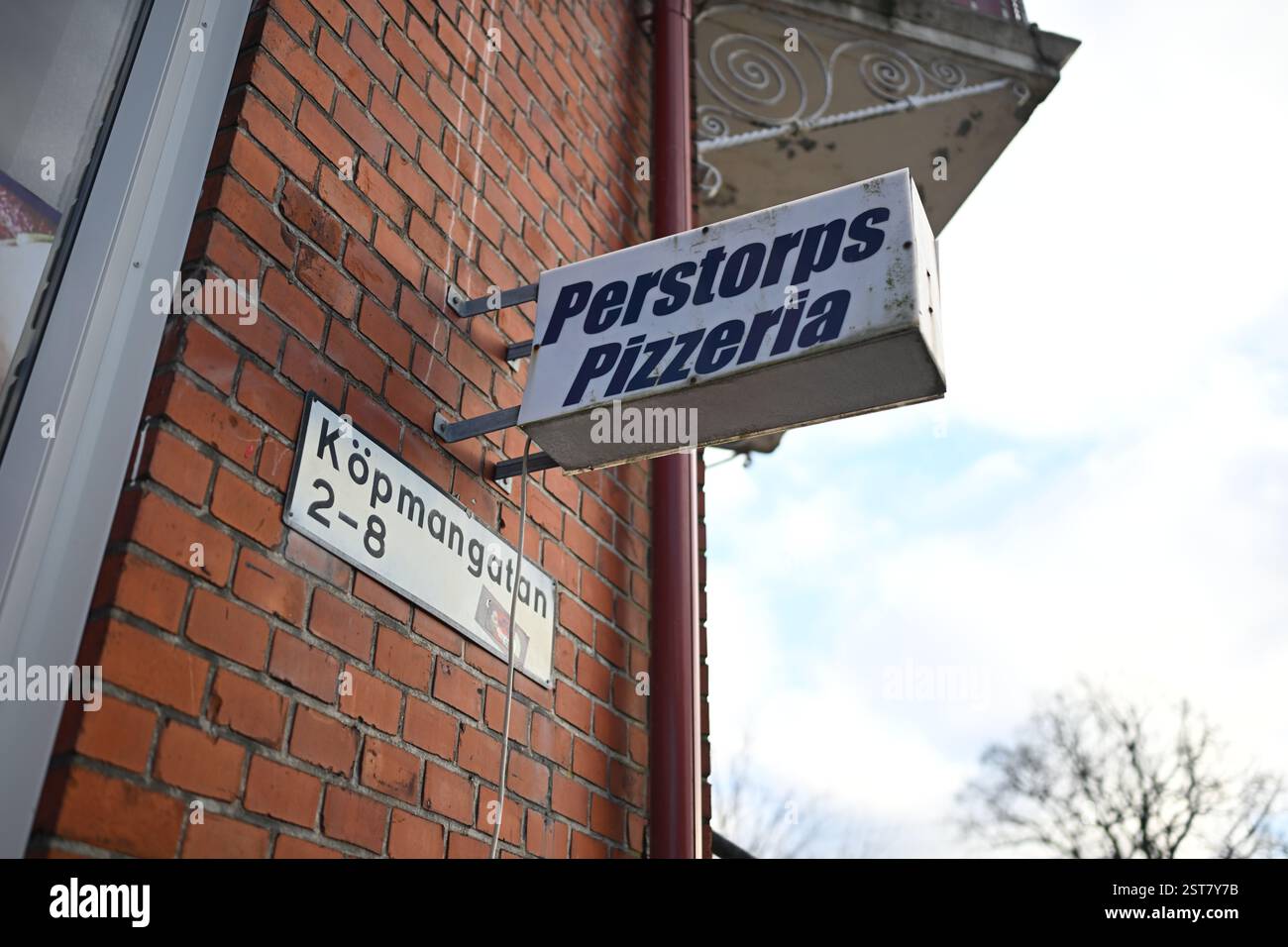 Perstorp, Skåne, Sweden. February 11 2025. Perstorp pizzeria signage ...