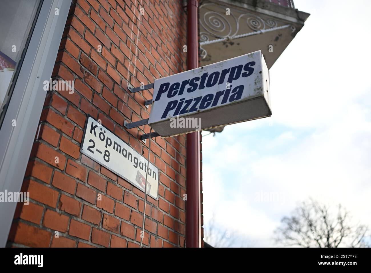 Perstorp, Skåne, Sweden. February 11 2025. Perstorp pizzeria signage ...