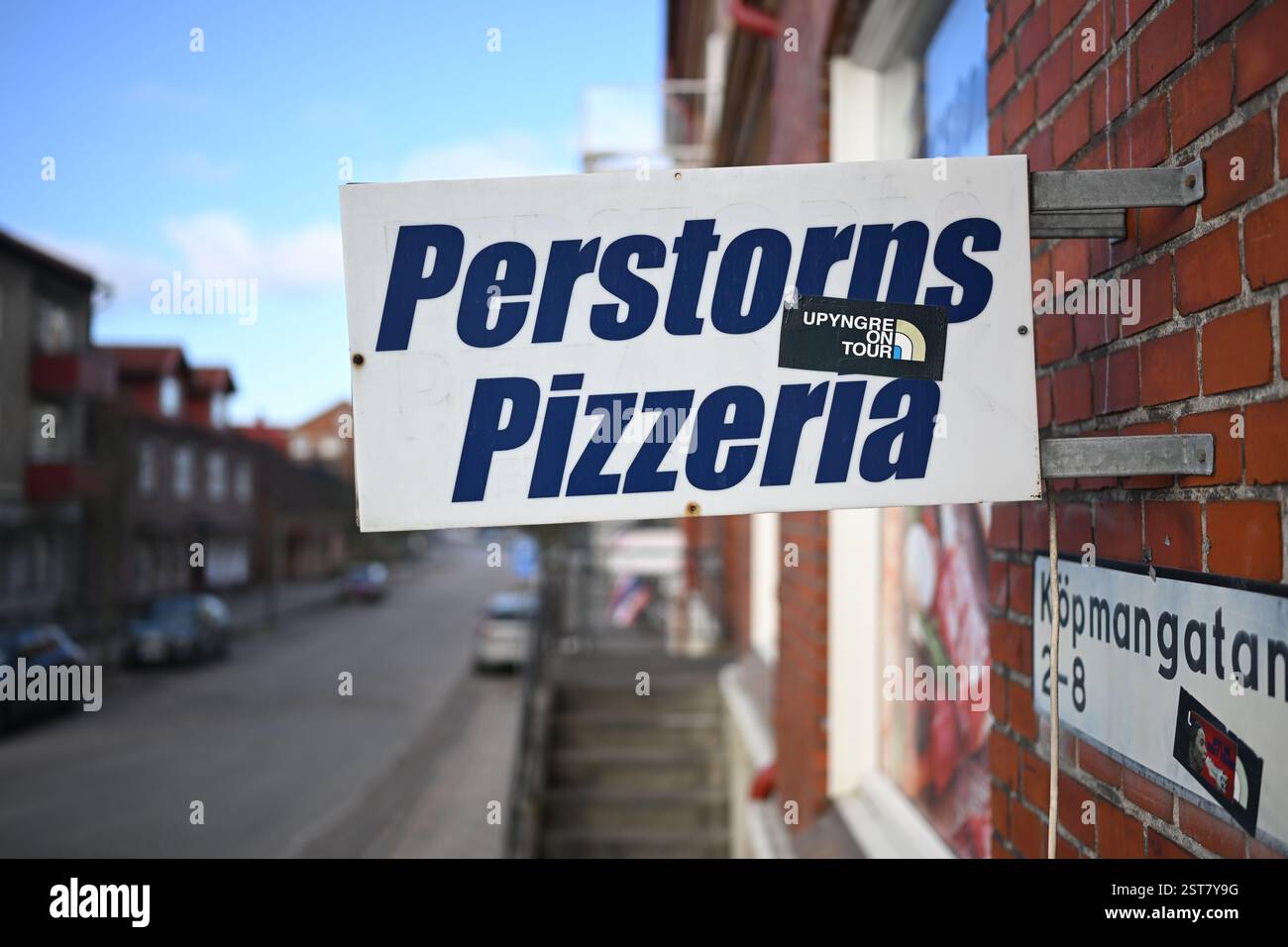 Perstorp, Skåne, Sweden. February 11 2025. Perstorp pizzeria signage ...