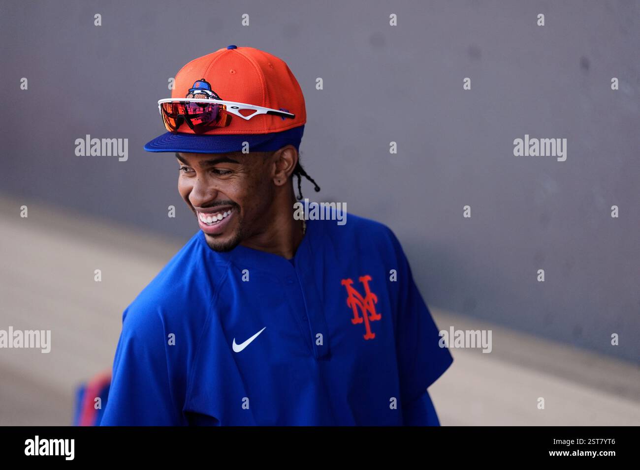 New York Mets' Francisco Lindor smiles during a spring training ...