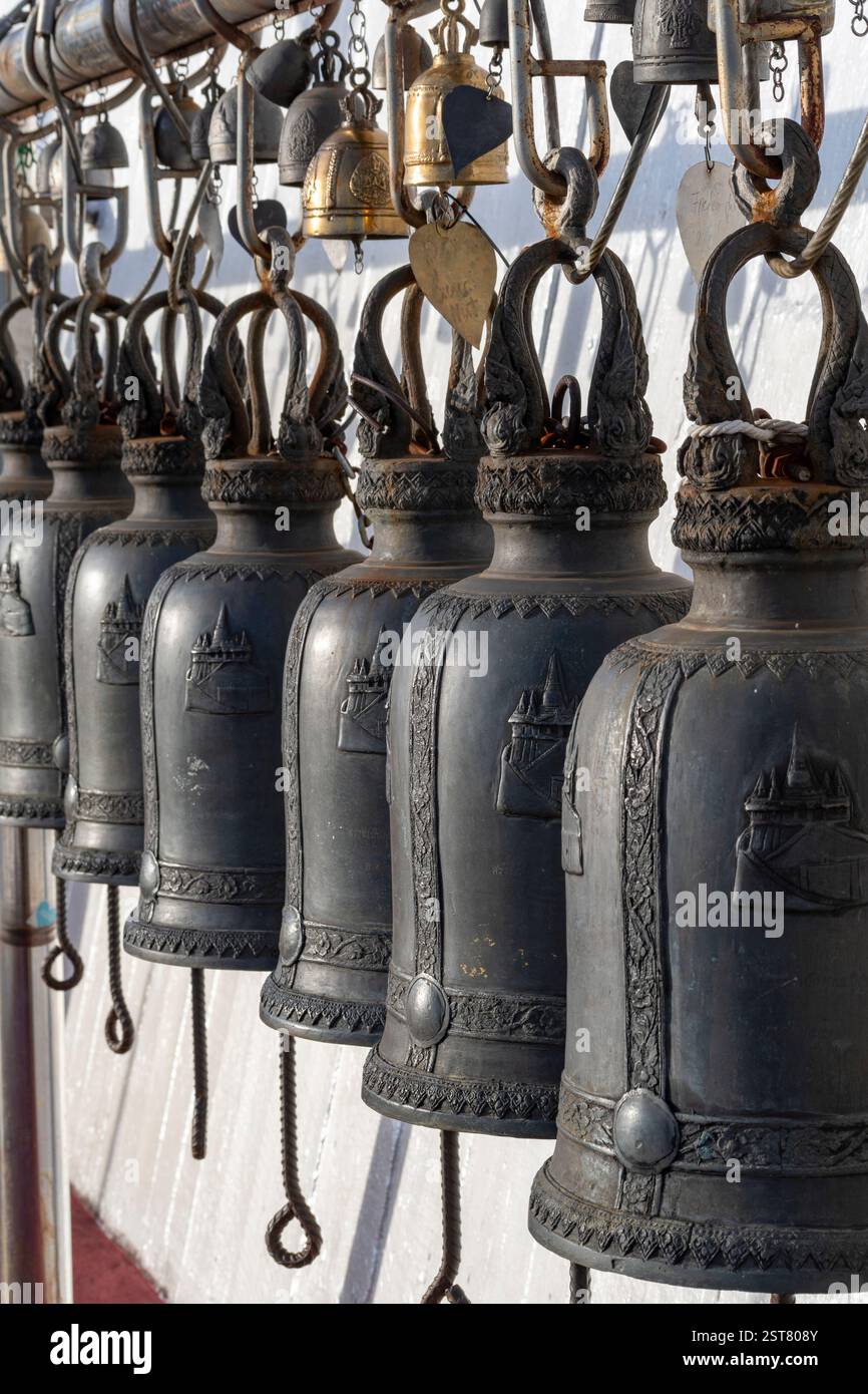 Devotional bells at Wat Saket or The Golden Mount Temple, Bangkok ...