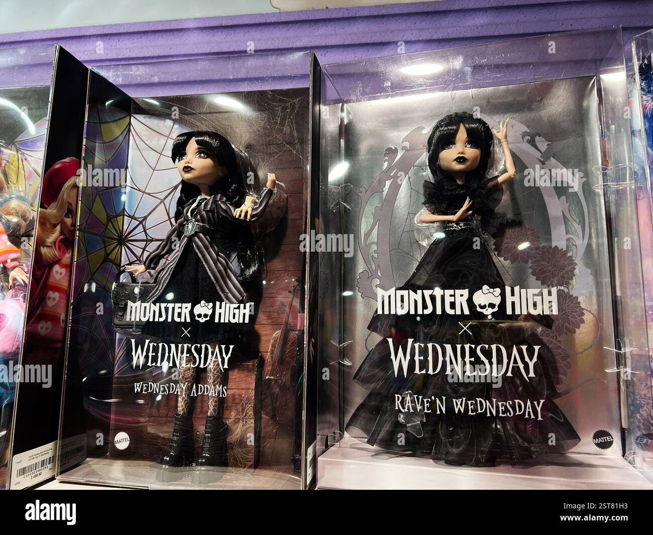 Lviv, Ukraine - February 16, 2025: Dolls themed as Wednesday Addams ...