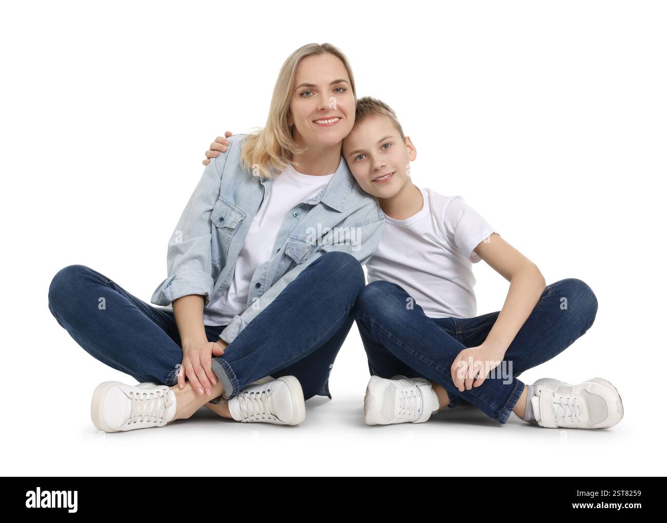 Happy mother and son on white background Stock Photo - Alamy