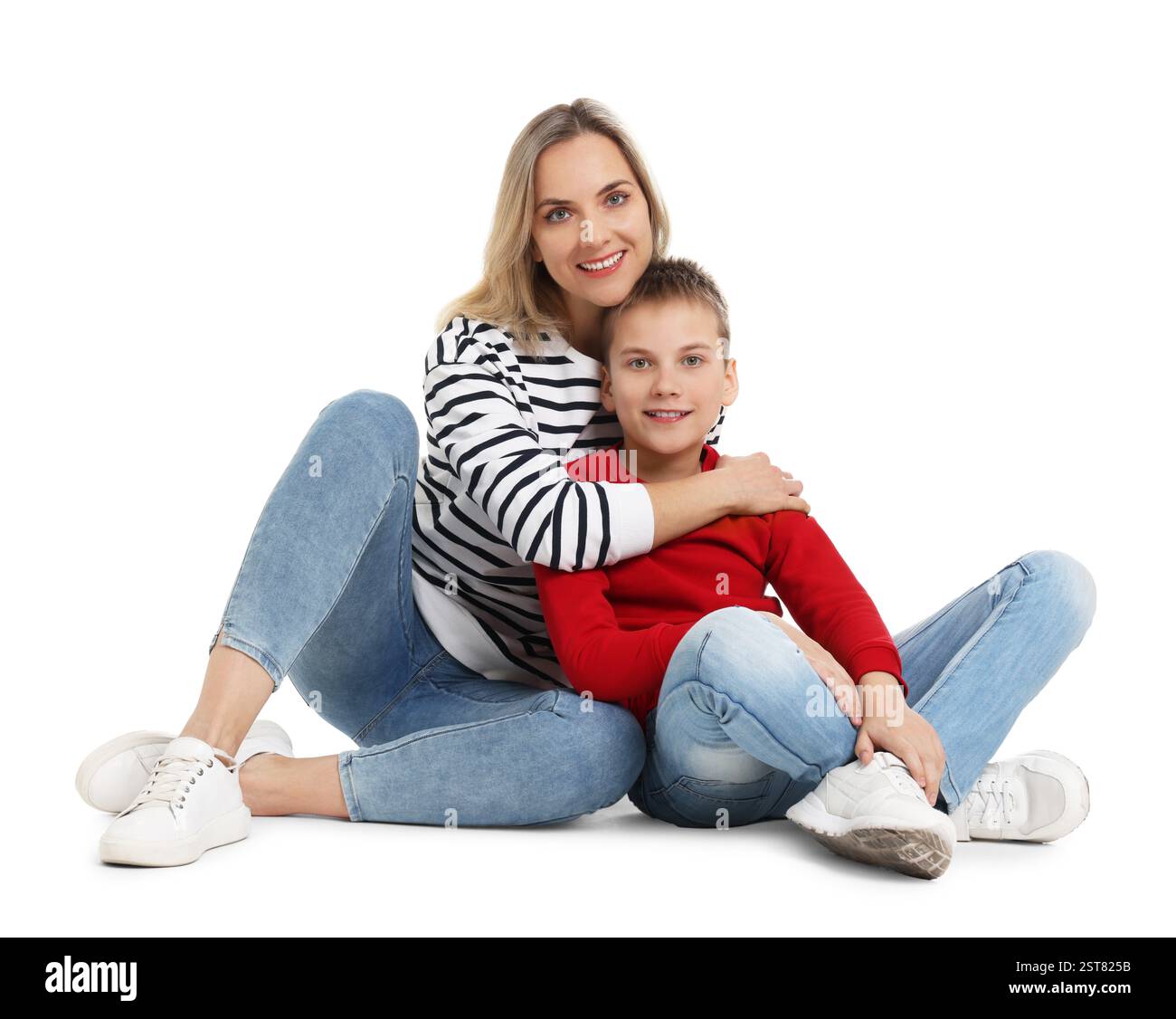 Happy mother and son on white background Stock Photo - Alamy