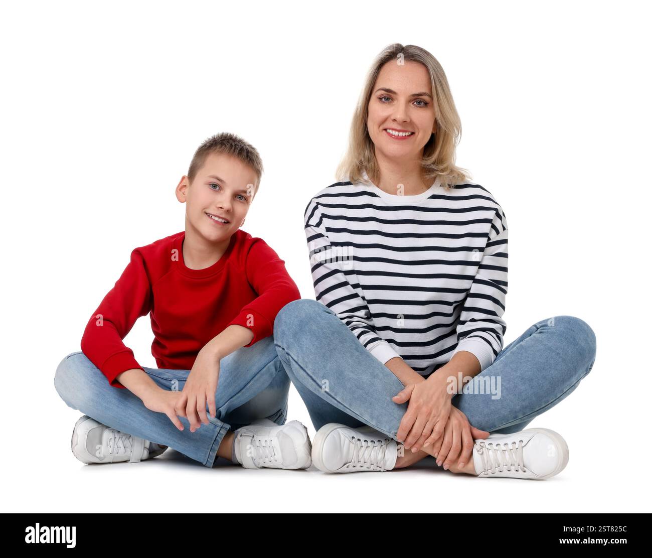 Happy mother and son on white background Stock Photo - Alamy