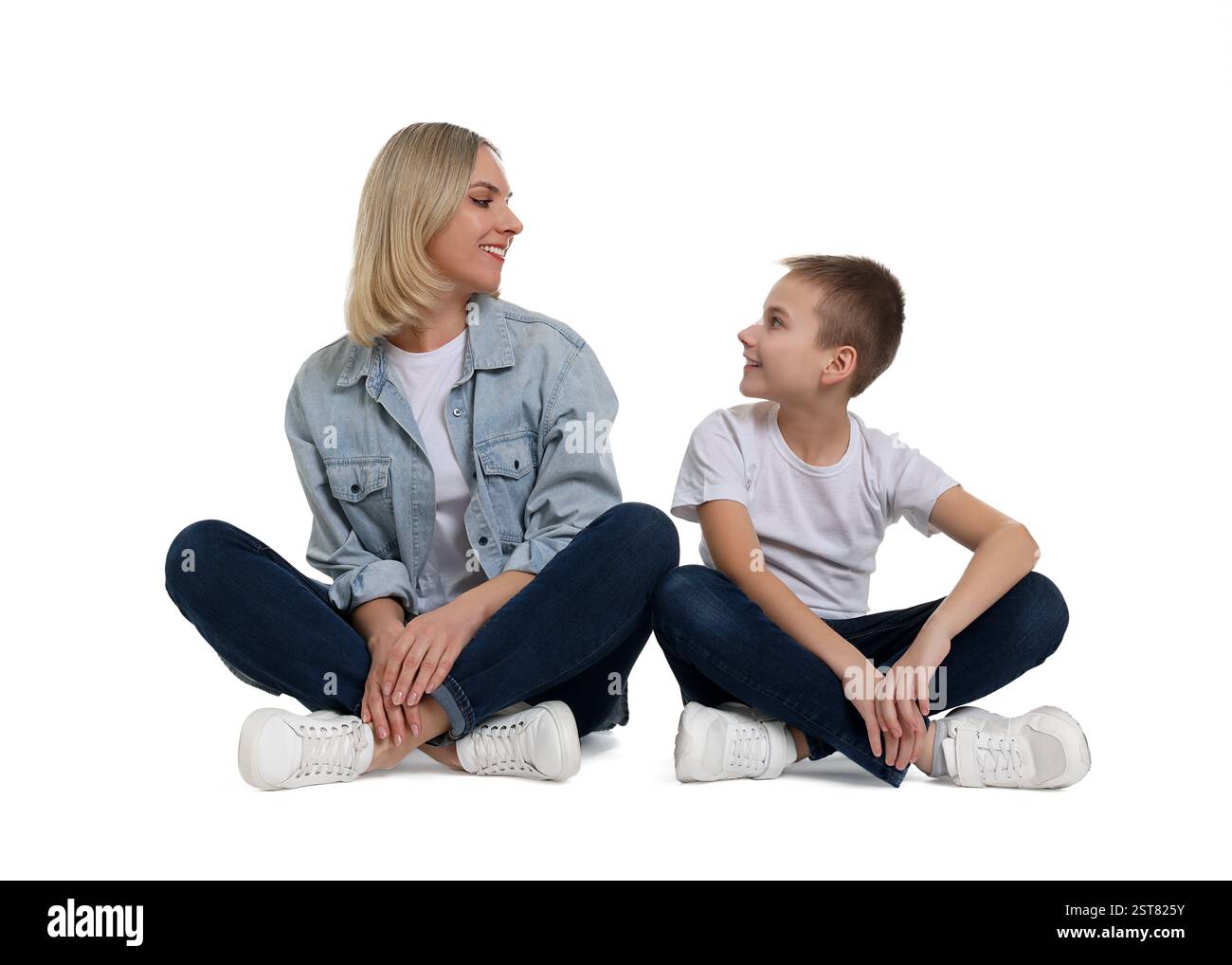 Happy mother and son on white background Stock Photo - Alamy
