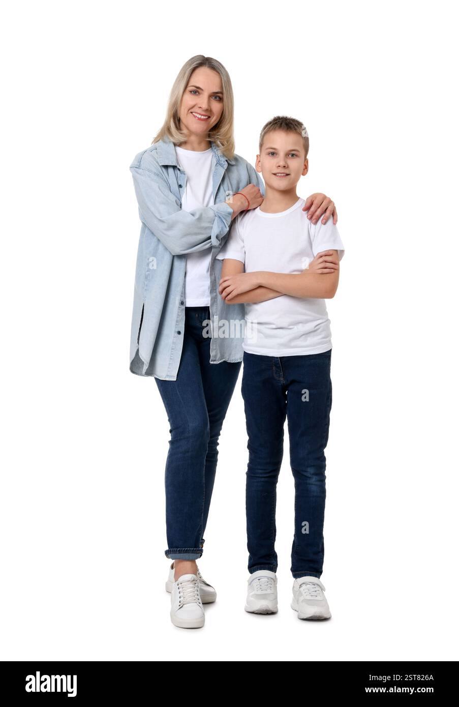 Happy mother and son on white background Stock Photo - Alamy