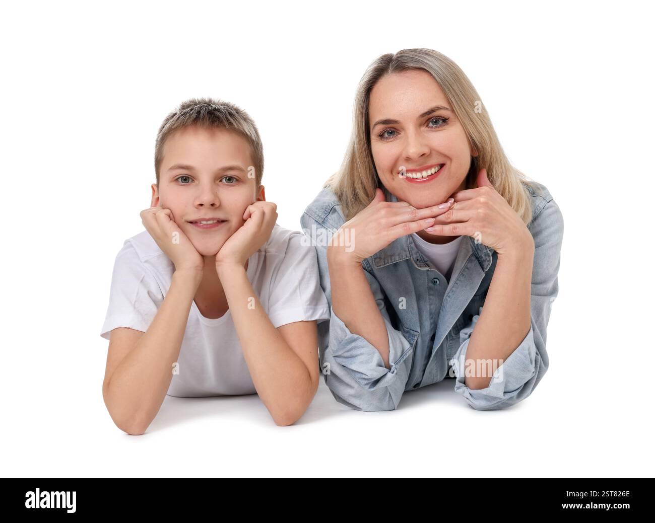 Happy mother and son on white background Stock Photo - Alamy