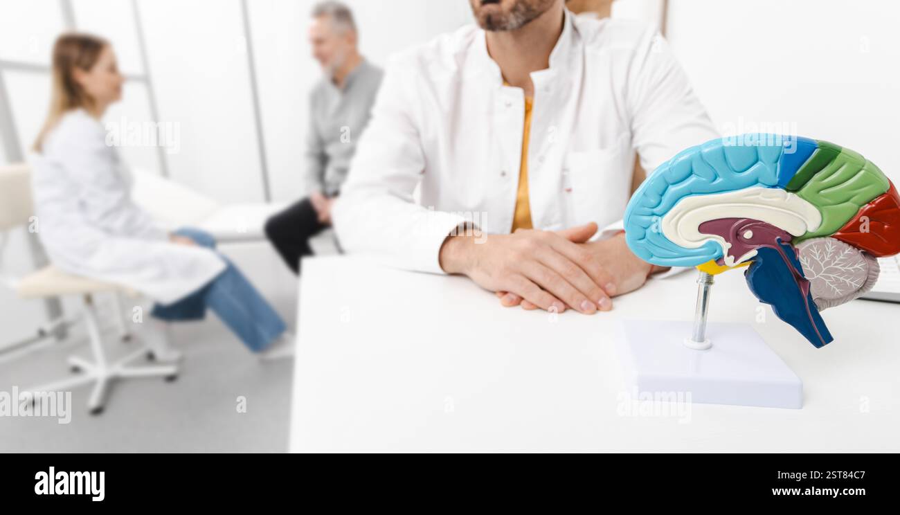 In consultation room, medical professional engages with senior patient ...