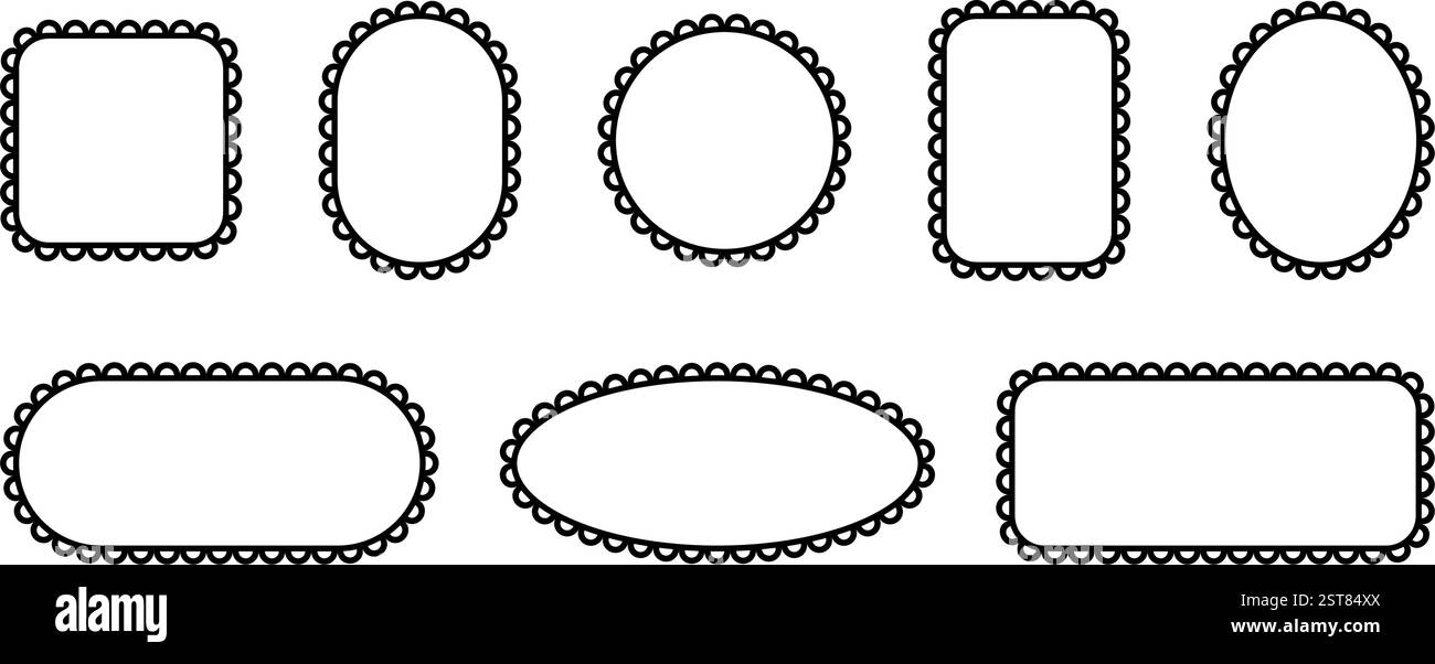 Frames with scallop ornament on edge. Lace border with pattern. Black ...