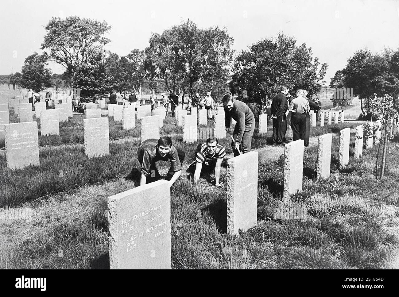 German eenagers cleaning the German war dead cemetery on Cannock Chase ...