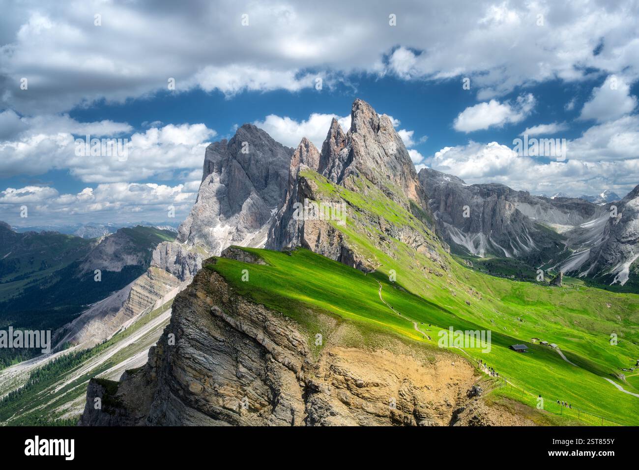Aerial view of Seceda mountain in summer in Dolomites, Italy Stock ...