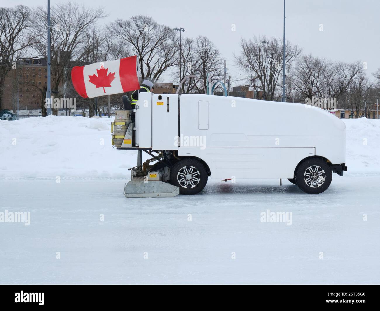 Halifax, Nova Scotia, Canada. February 17th, 2025. Ice making machine ...