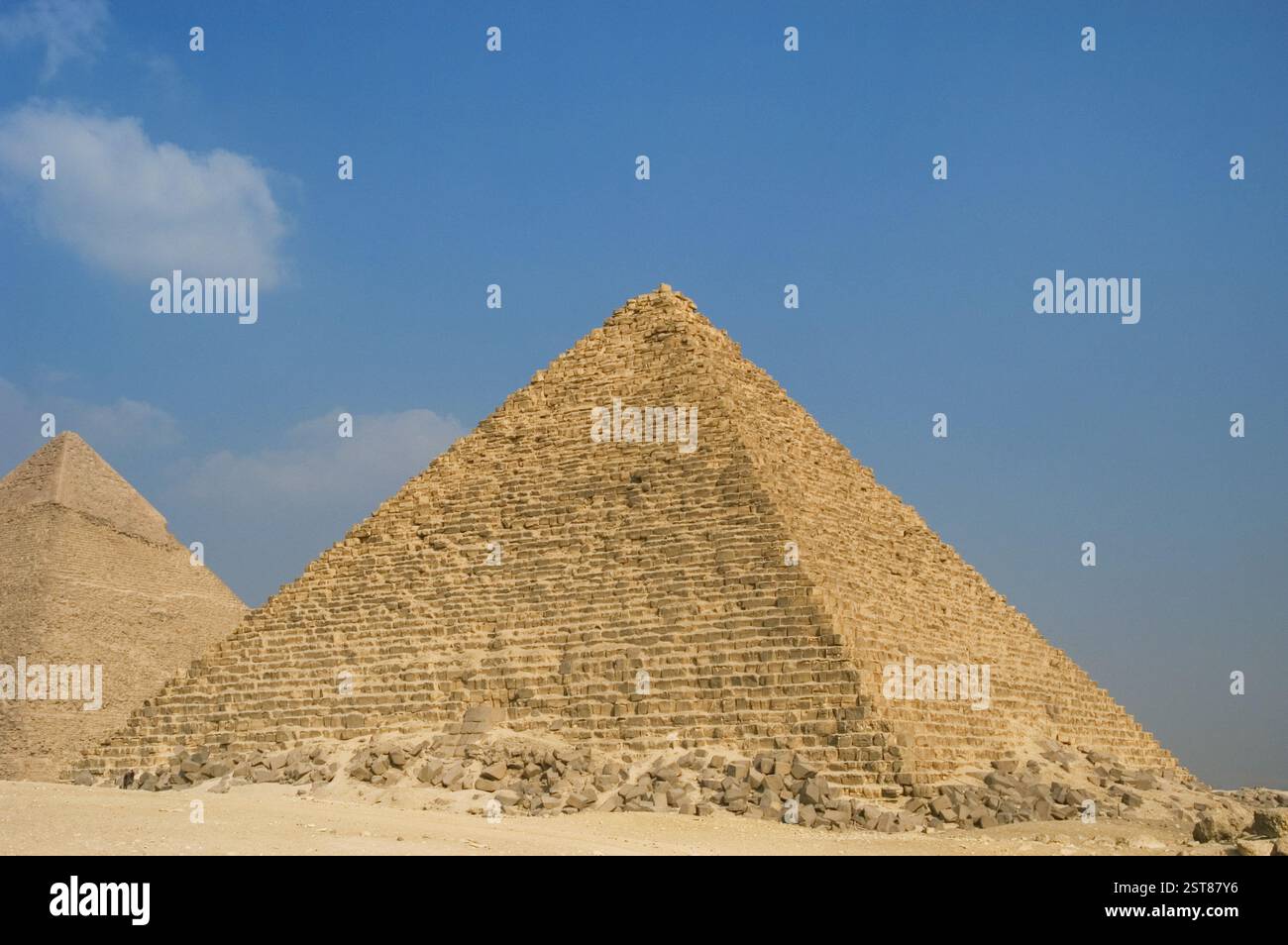 Pyramid of Menkaure. On the left, Pyramid of Khafre. Giza necropolis ...