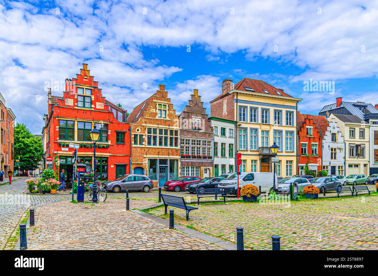Ghent, Belgium, July 6, 2023: Row of old traditional houses and ...