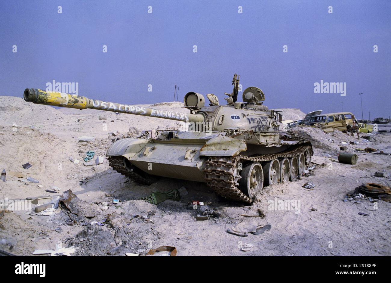 First Gulf War: 1st April 1991 An abandoned Iraqi T55 tank among the ...