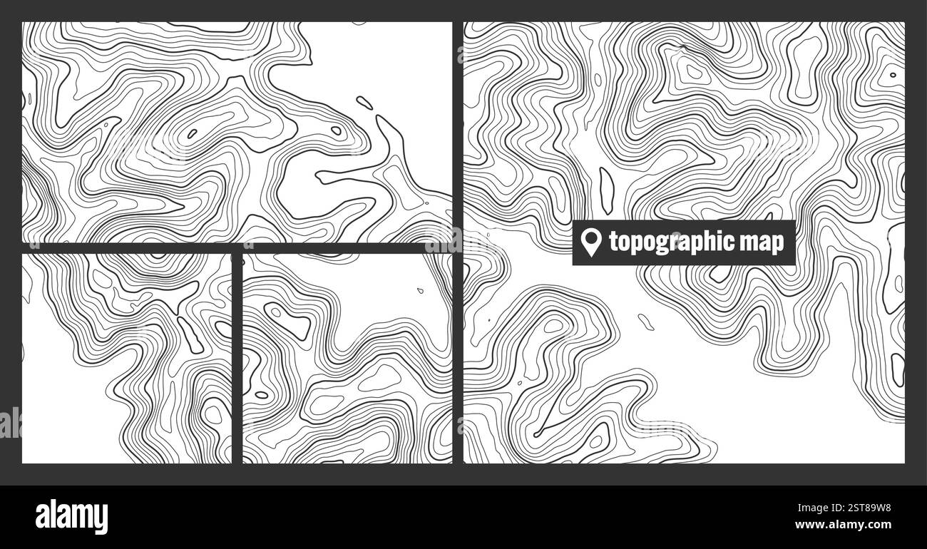 Colorful topographic map sets with contour lines. Geographic terrain ...