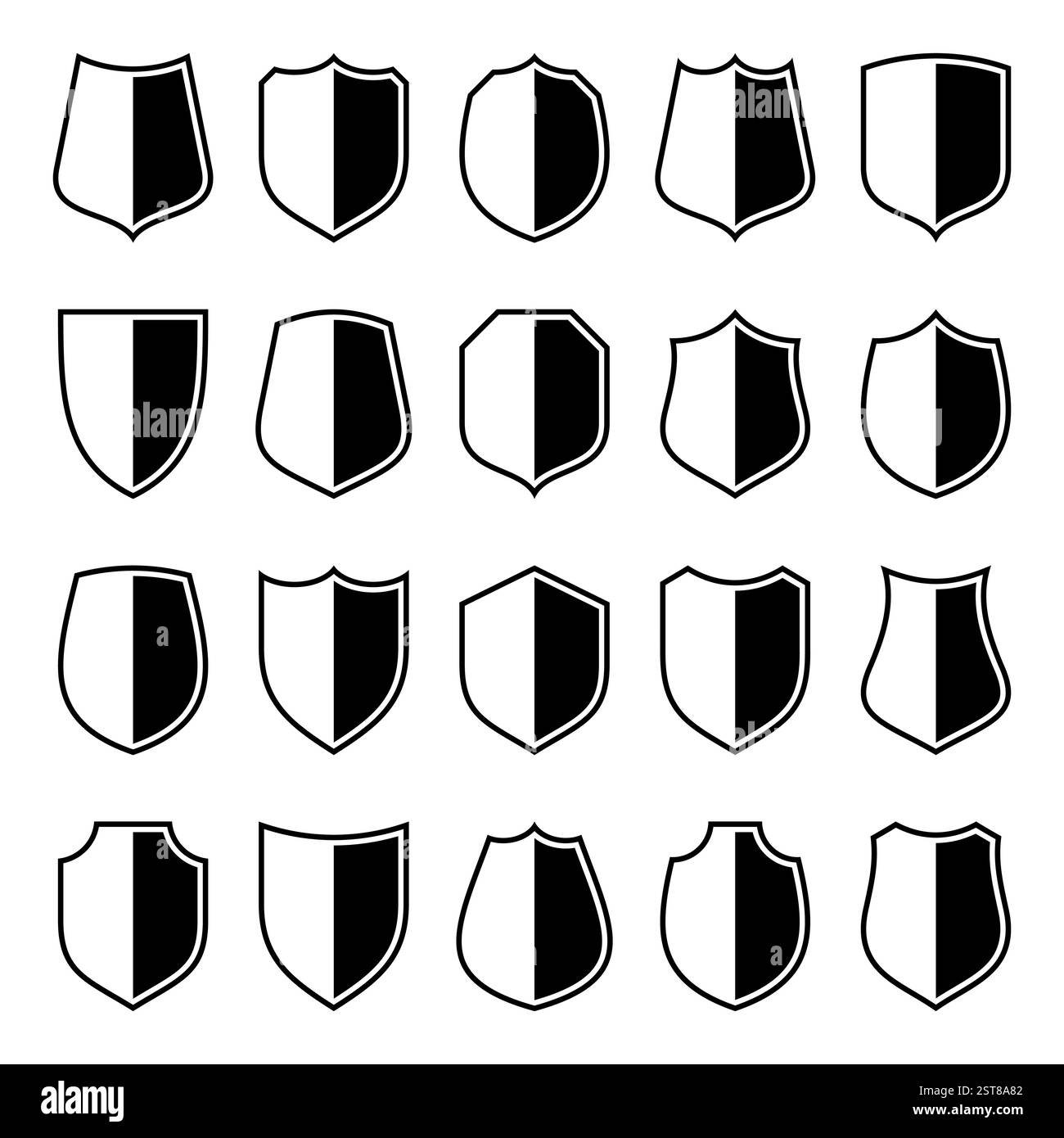 Set of various vintage shield icons. Black heraldic shields. Protection ...