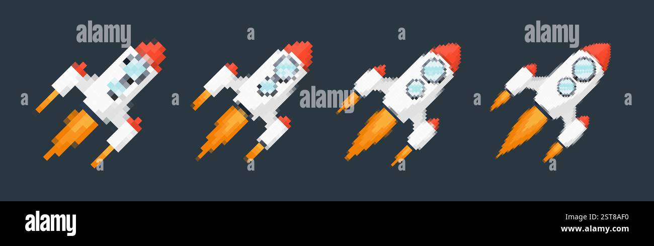 Pixel art rocket with fiery trails, retro games, space-themed designs ...