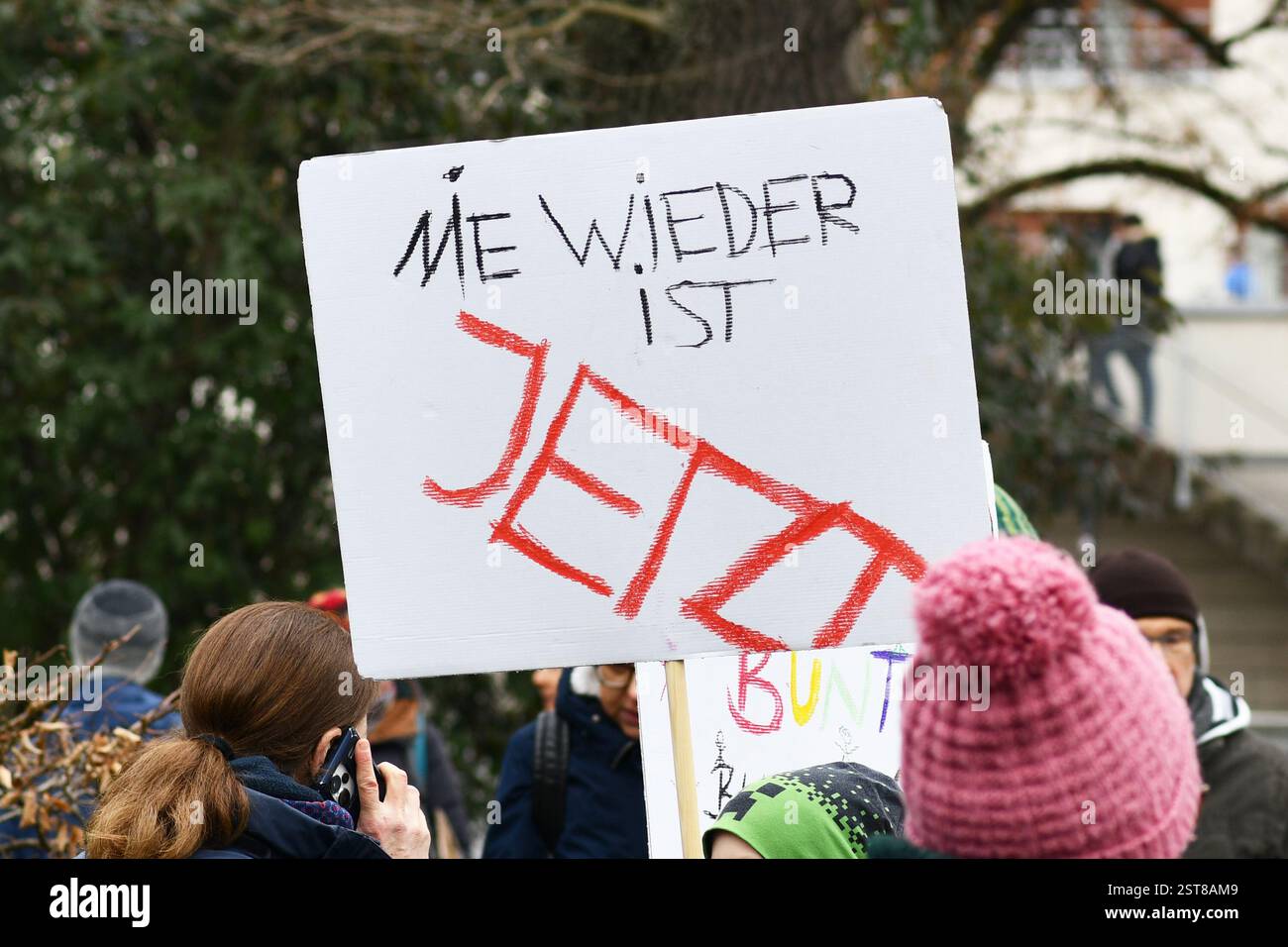 Heidelberg, Germany - February 12th 2025: Sign with text saying 'never ...