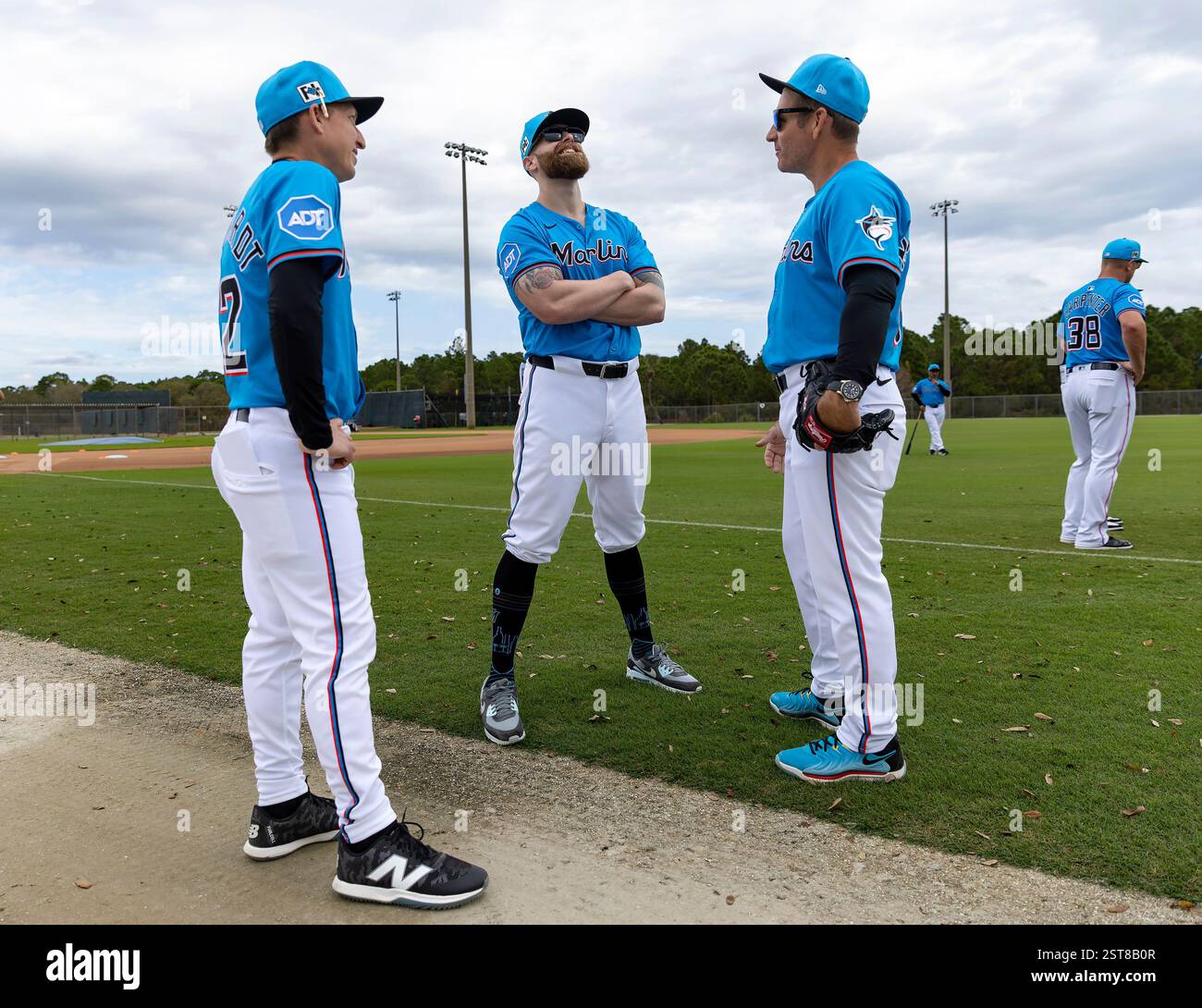Miami Marlins manager Clayton McCullough (86) speaks with field ...