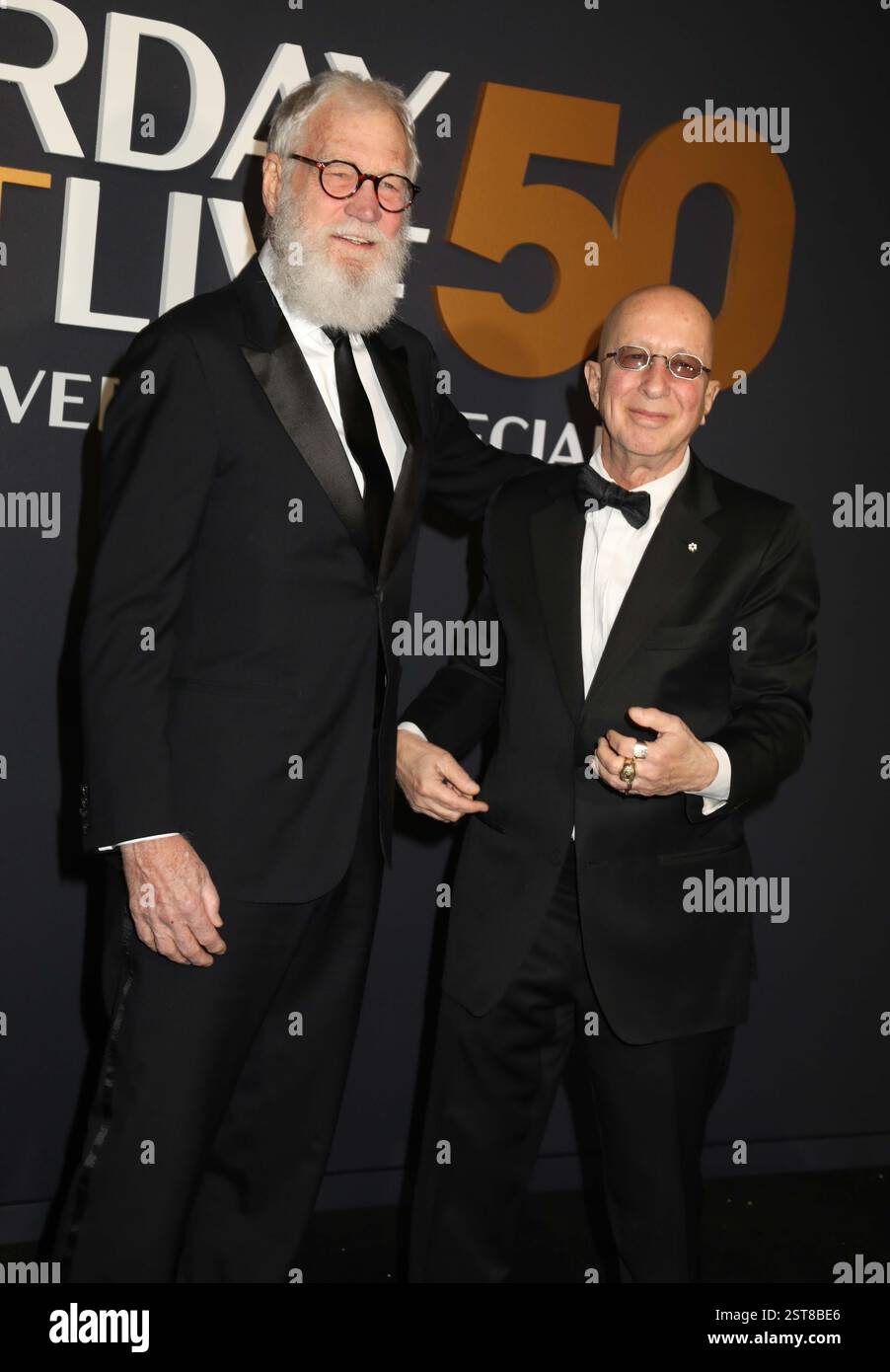 February 16, 2025, New York, New York, USA: DAVID LETTERMAN and PAUL ...