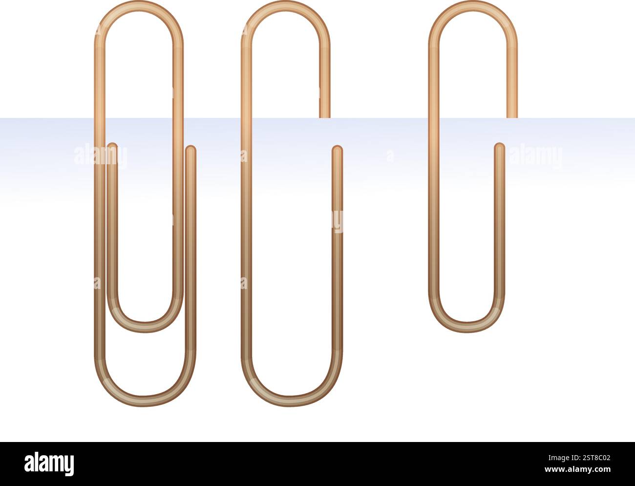 Set of gold paper clip on different side of paper. Office stationery ...