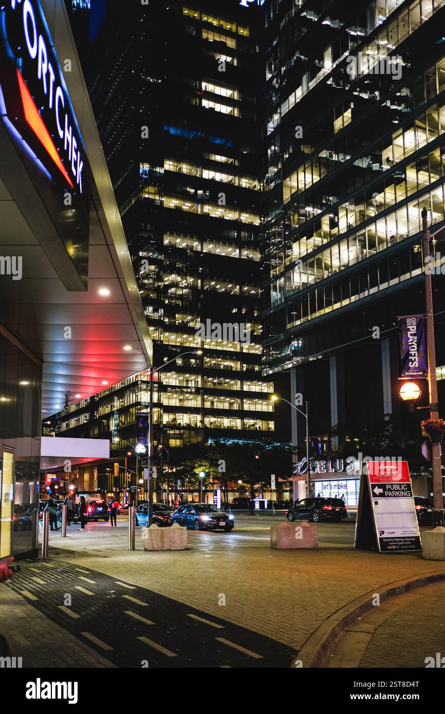 Urban streets of a night city life. Night City Street Building View ...
