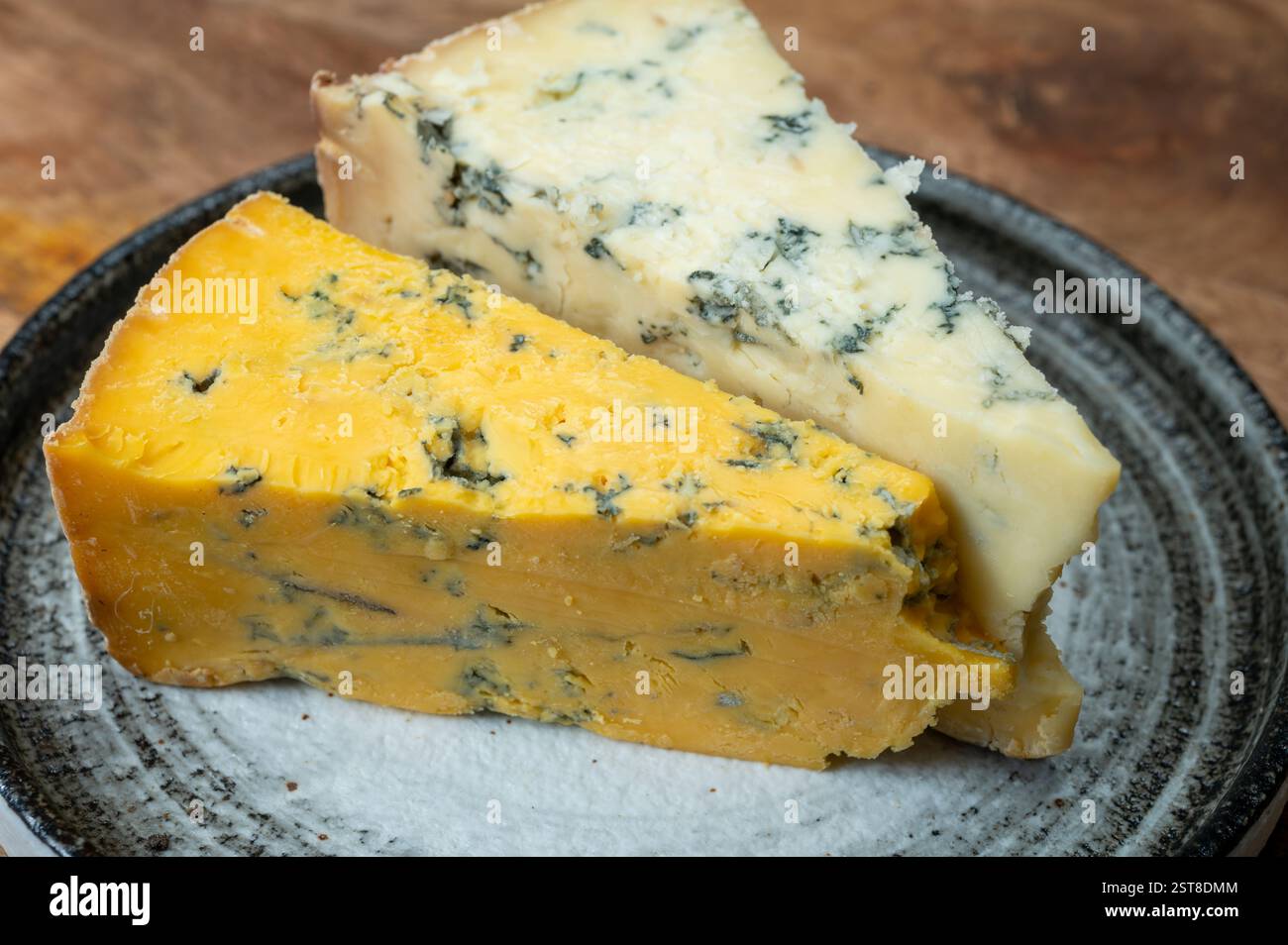 Cheese collection, English cow milk semi-soft, crumbly blue stilton and ...
