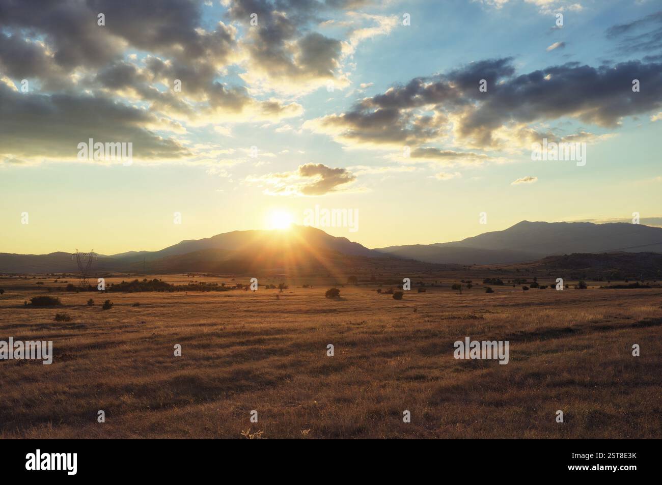 rural dramatic sunset on Gatacko Polje, Gacko, Bosnia and Herzegovina ...