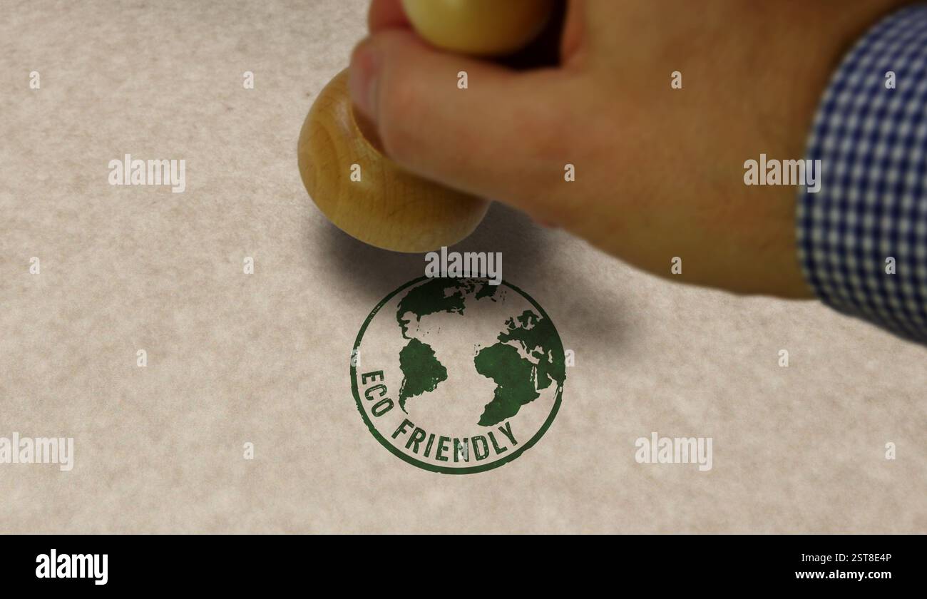 Eco friendly with globe symbol stamp and stamping hand. Planet earth ...