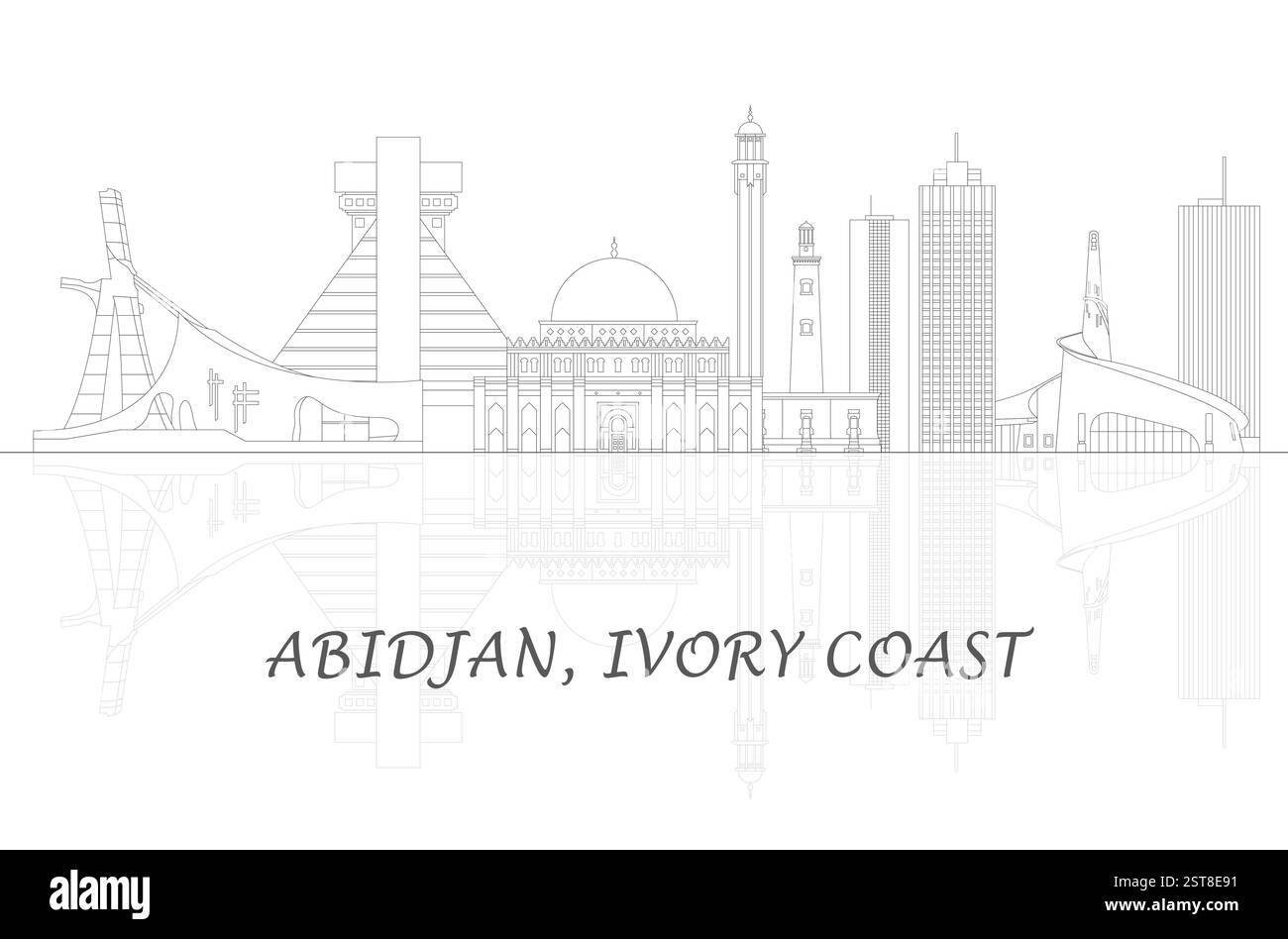 Outline Skyline panorama of city of Abidjan, Ivory Coast - vector ...
