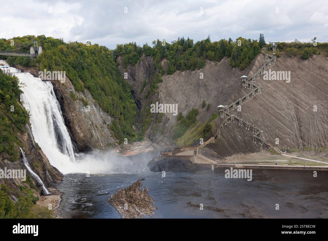 View of the Montmorency falls, a large waterfall on the Montmorency ...