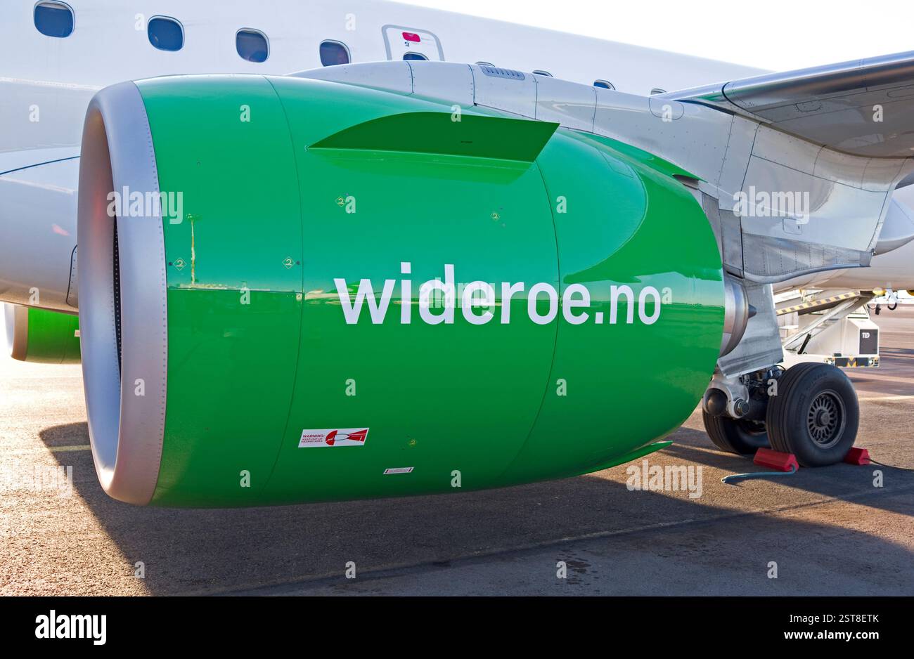 Helsinki, Finland – 17.02.2019: Geared turbofan engine of a new Embraer ...
