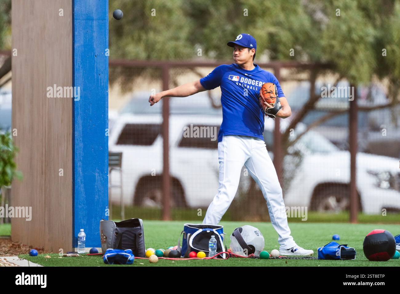 Los Angeles Dodgers two-way player Shohei Ohtani (17) works out during ...