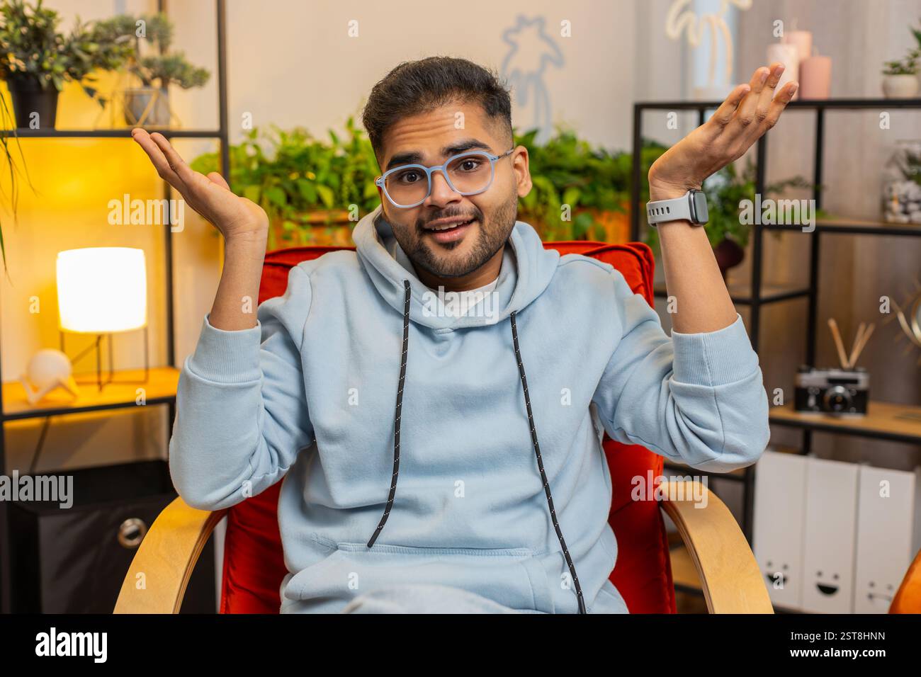 What. Why. Frustrated Indian Hindu man raising hands in indignant ...